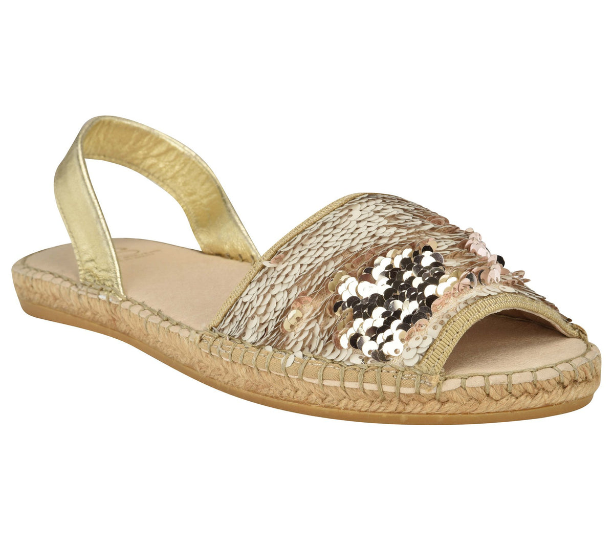 Jenna Beige/Gold Sequin Espadrille Flat Sandal | Shop high quality ...